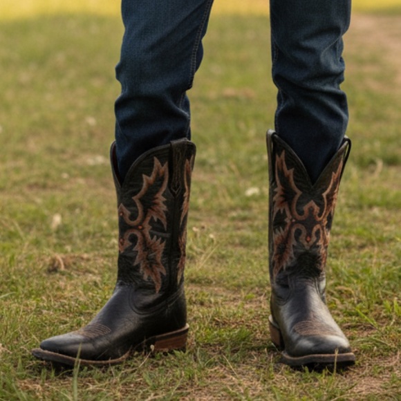 Ariat | Shoes | Ariat Black Distressed Leather Western Cowboy Boots ...
